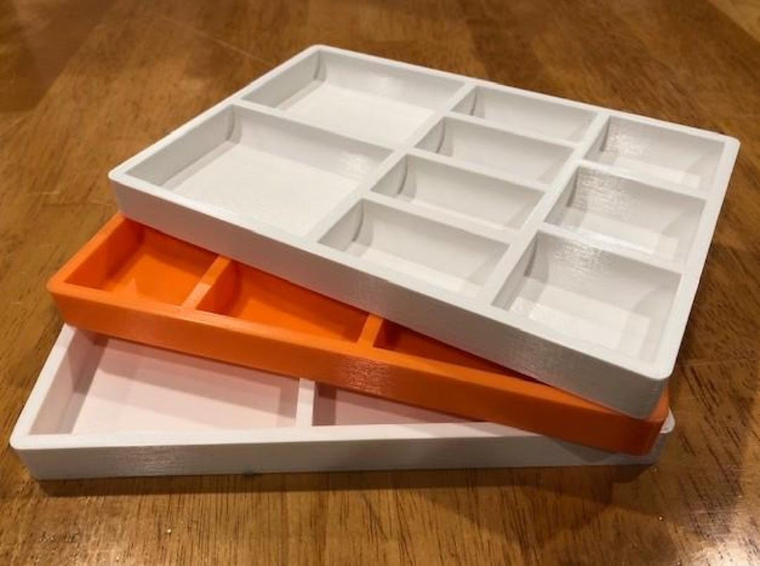 3D Printed Parts and Sorting Tray With Curved Bottom to Easily Get ...