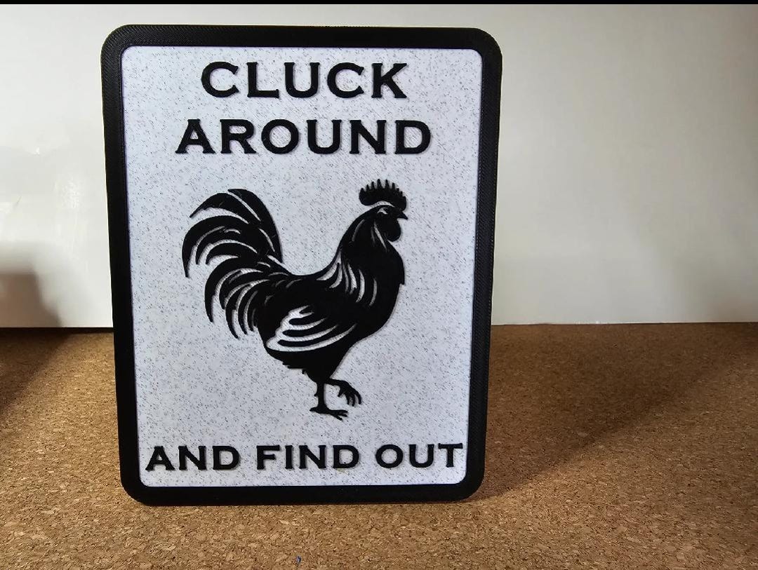 Cluck Around and Find Out 3D Printed 2 Color Sign for the Chicken ...
