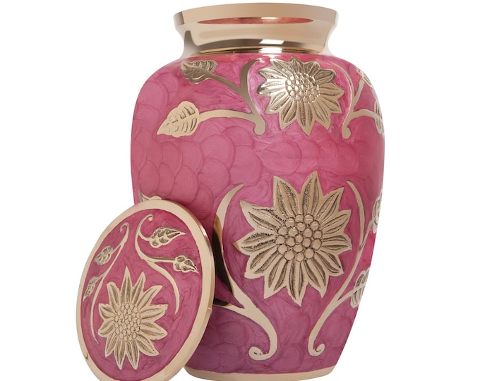 Pink Flower Funeral Urn - Cremation Urn for Human Ashes - Brass ...