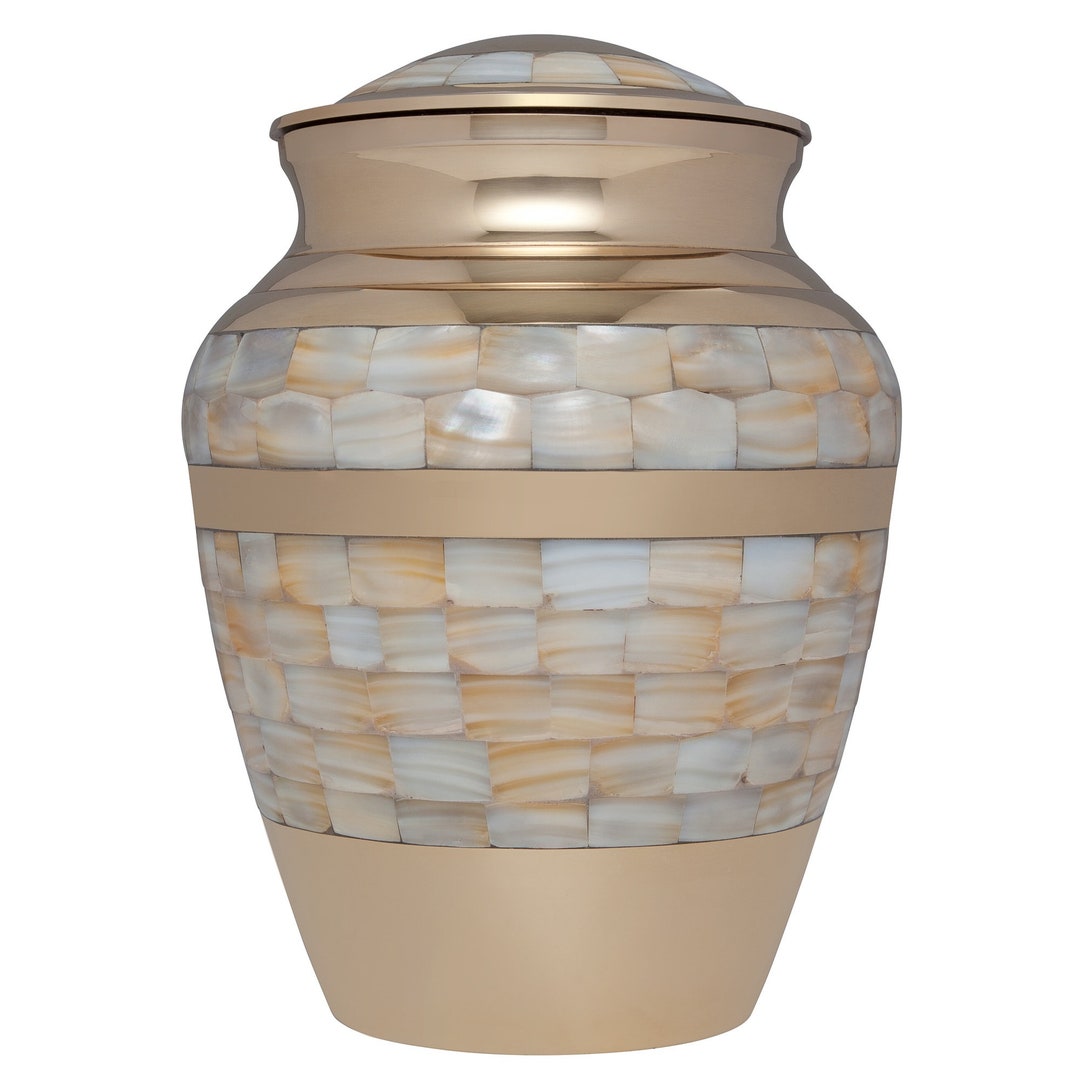 Mother of Pearl Cremation Urn - Handmade in Brass - Large Funeral Urn ...