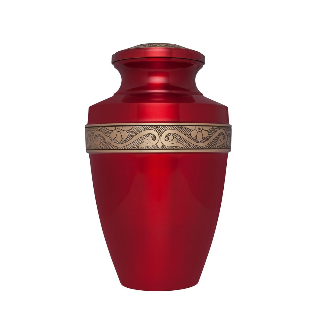 Glossy Red Funeral Cremation Urn Mimosa Model in Brass for Human Ashes ...