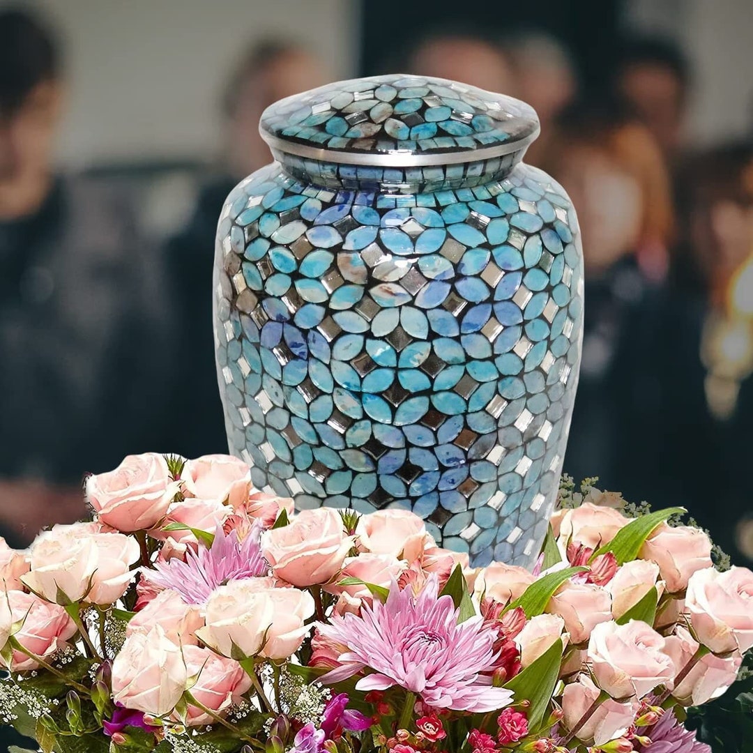 Mosaic Glass Cremation Urn - Handmade Funeral Urn - Large Adult Size ...