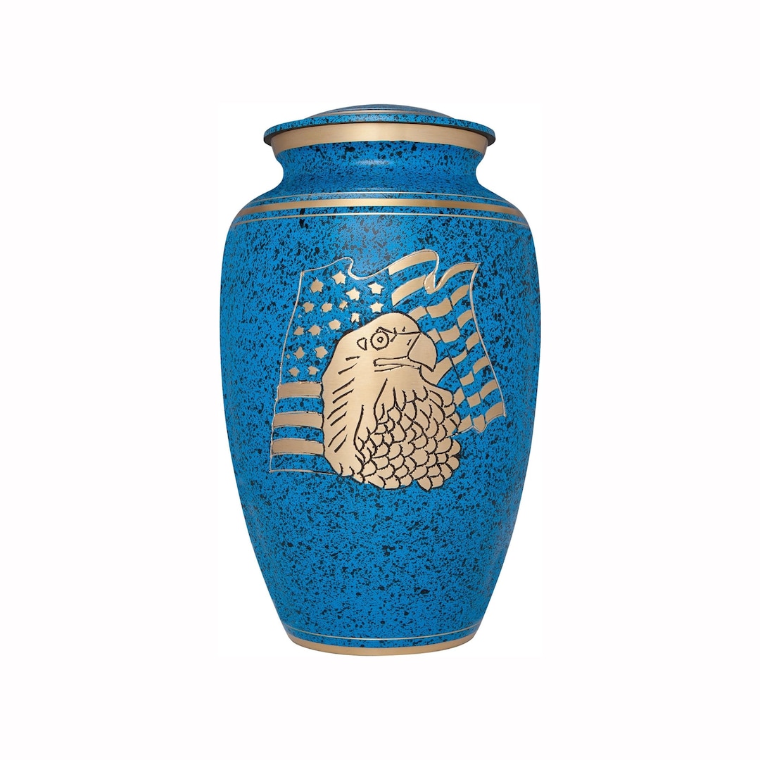 Blue Funeral Urn With Eagle - Hand Made in Brass - Large Size Fits ...