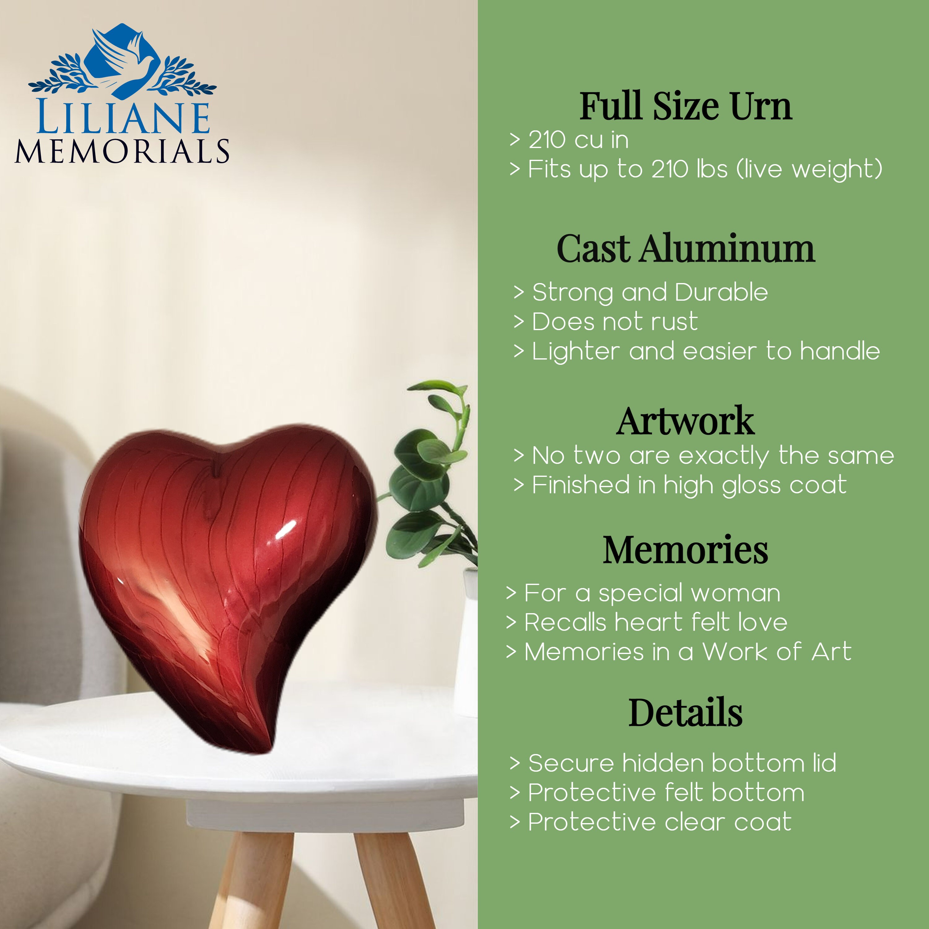 Heart Shaped Cremation Urn Full Size Adult 210 Lbs Funeral - Etsy