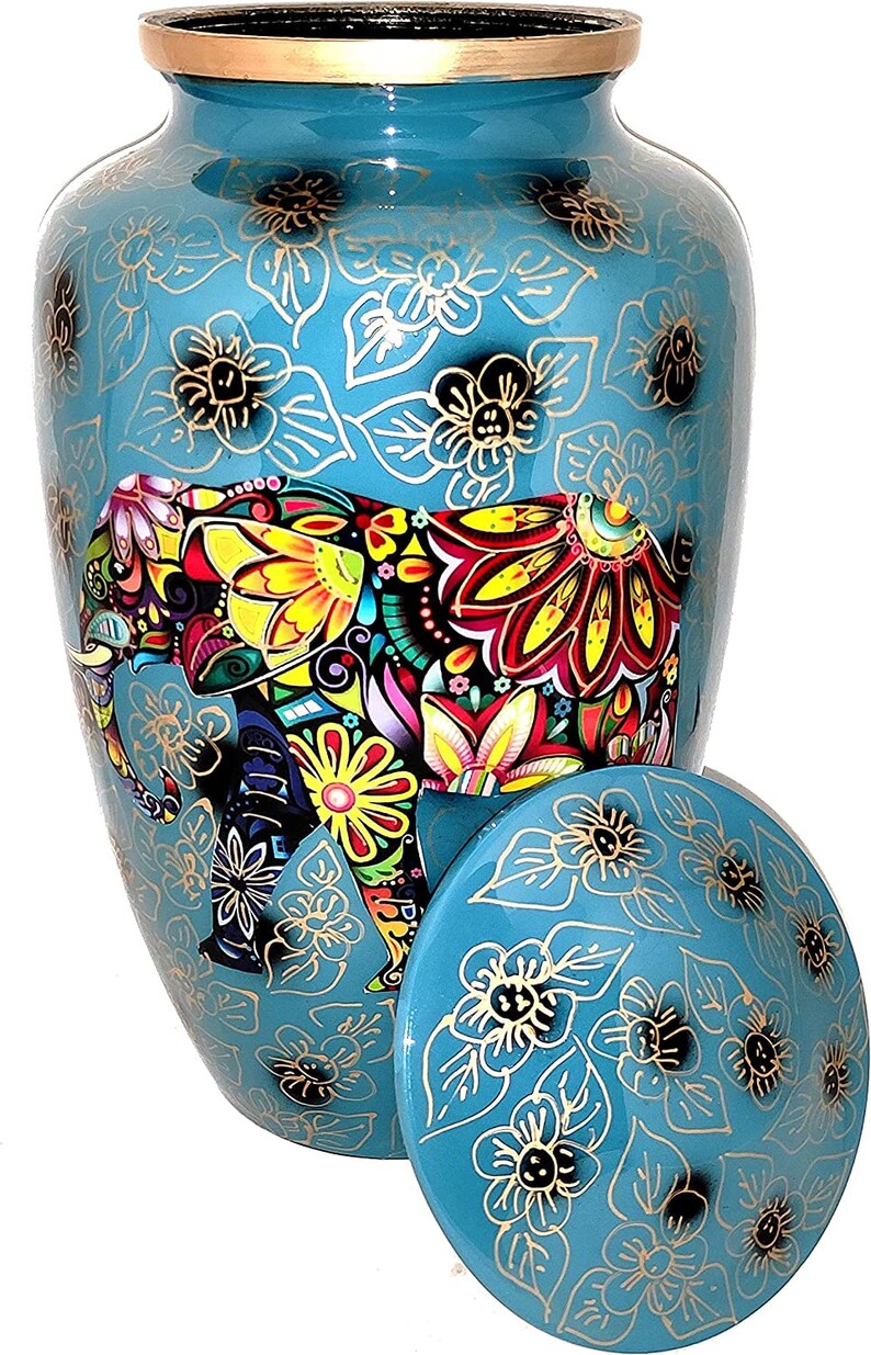 Elephant Funeral Cremation Urn Hand Painted Made in Aluminum - Etsy