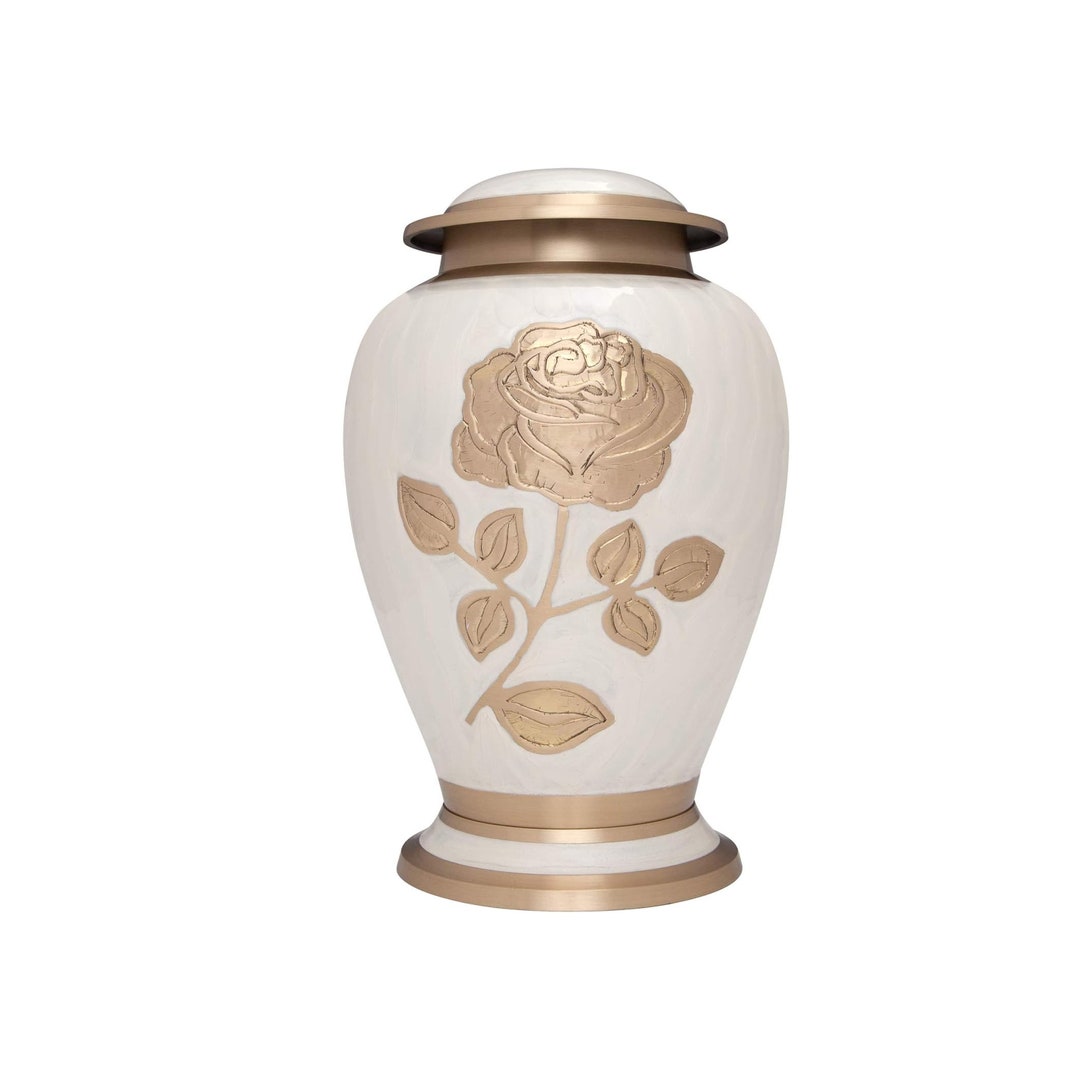 White Gold Rose Cremation Urn Funeral Urn With Large Flower - Etsy