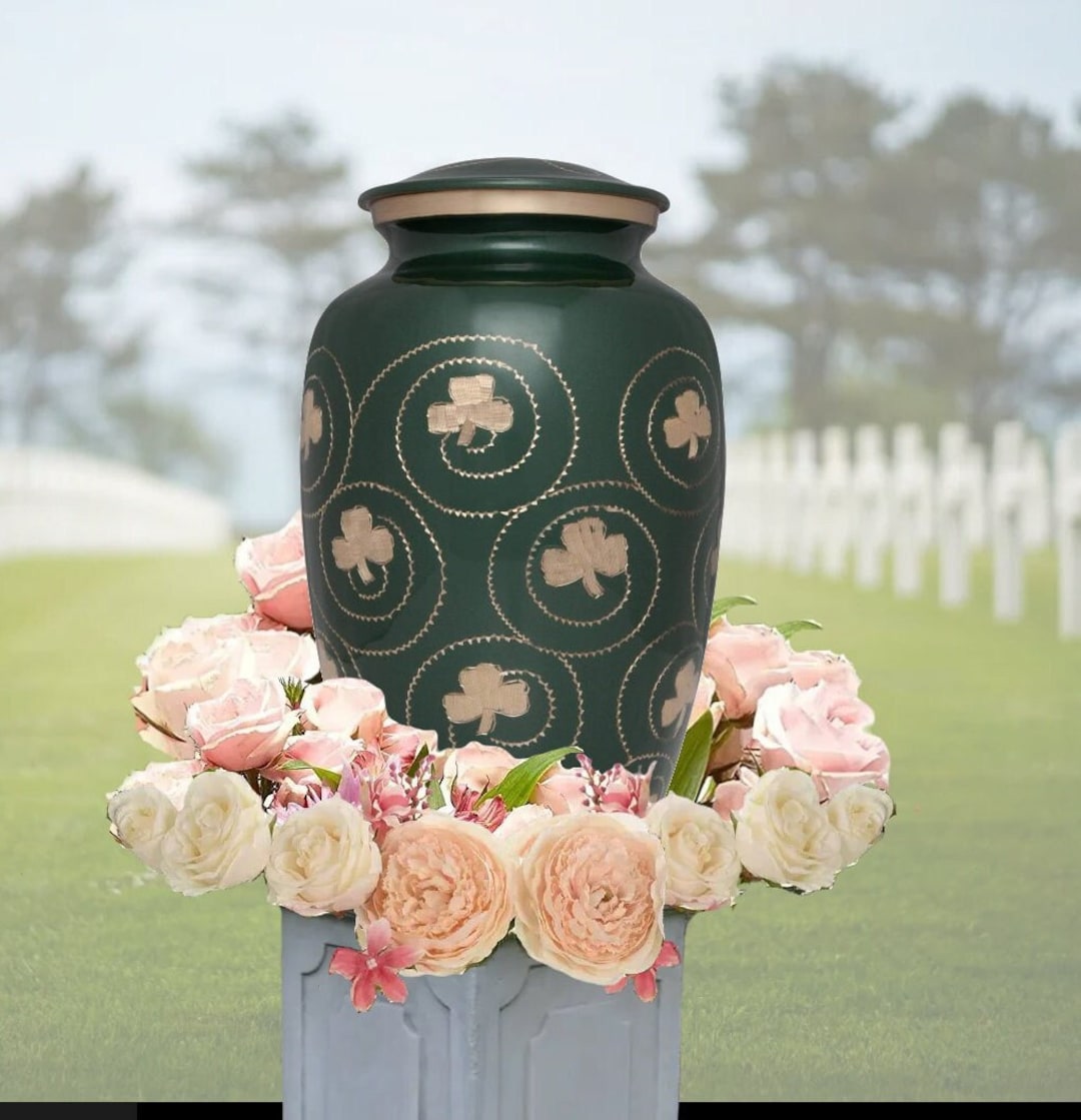 Irish Green Funeral Urn Shamrock Cremation Urn for Human Ashes Hand ...