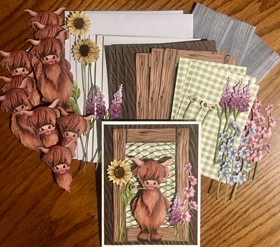 DIY Card Kit, Cow Card , Highland Cow , Thank You Card, Thinking of You ...