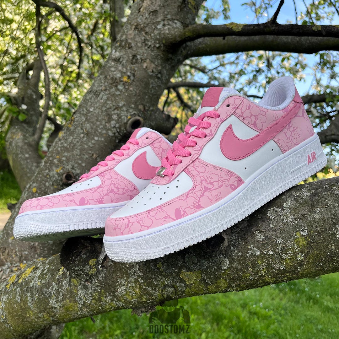 Custom Air Force 1 Pink Cherry Blossom Shoes | Hand Painted AF1 Custom ...