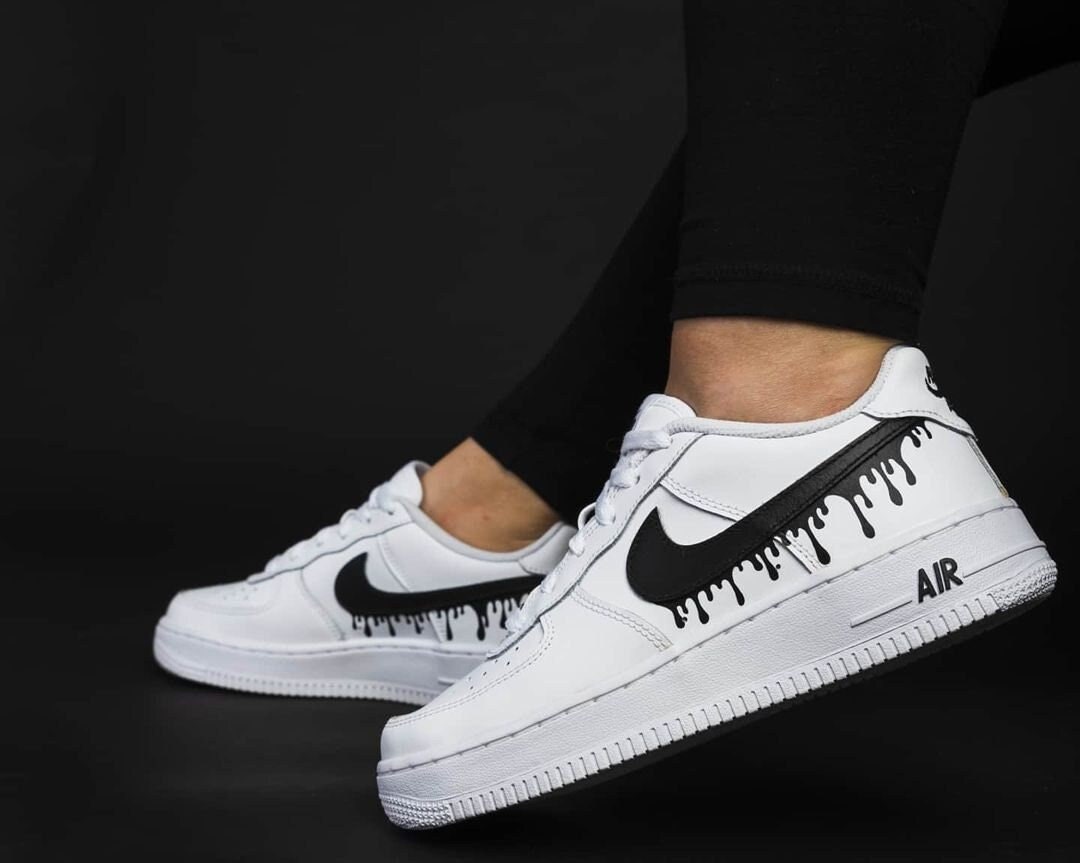 Custom Air Force 1 Drip White and Black Hand Painted | Etsy