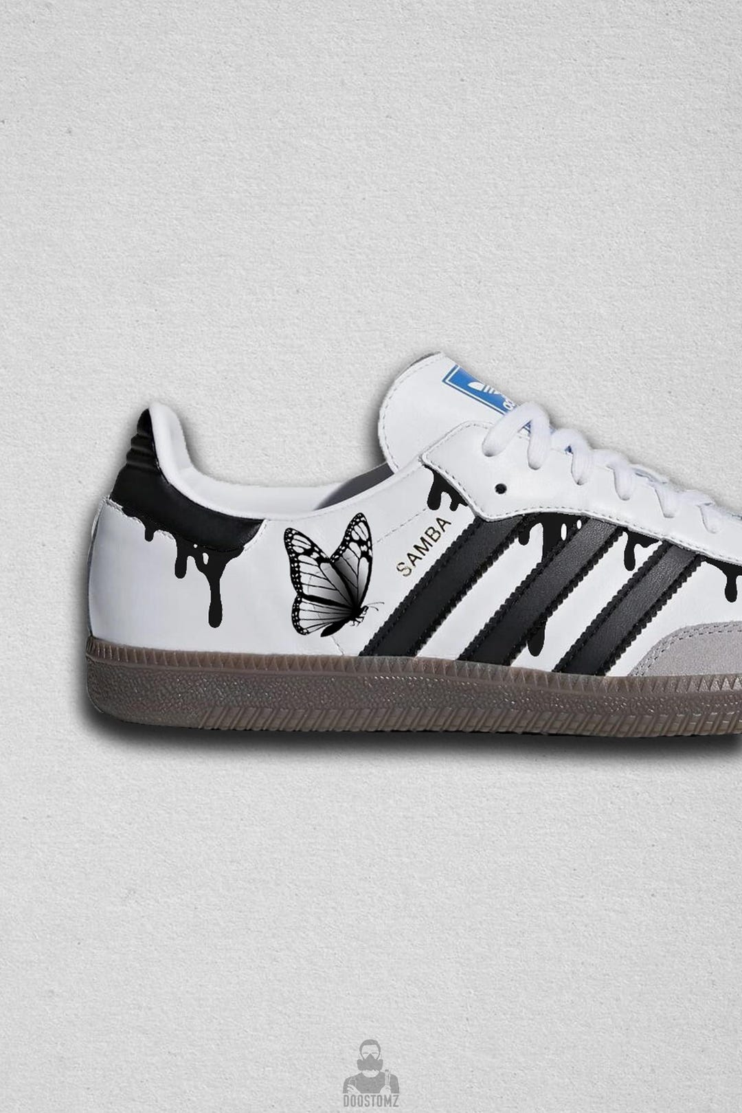 Adidas Samba Custom Sneakers – Hand Painted Butterfly Shoes, Black Drip ...