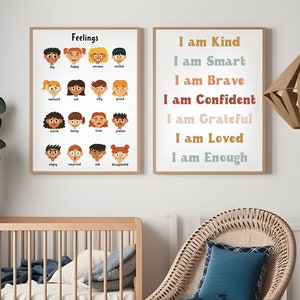 Printable Feelings Poster, Emotions Chart, Affirmations I Am Kind ...
