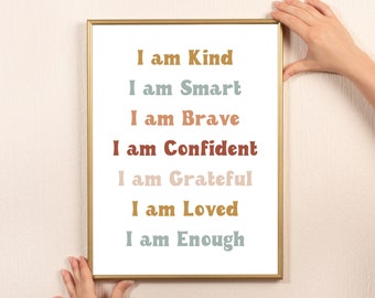 Affirmations for Kids, Boho Affirmations Print, I Am Loved Brave Kind ...
