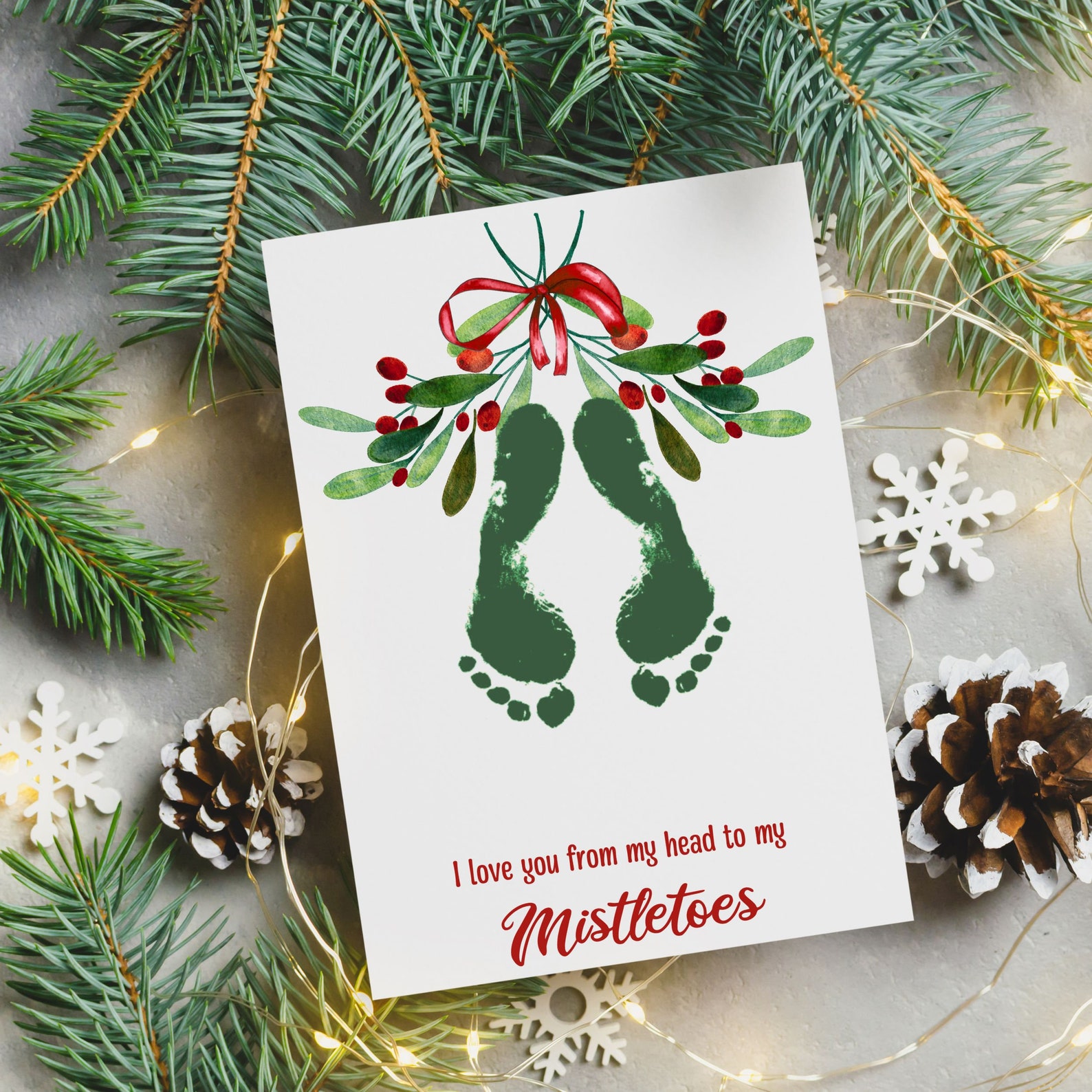 Christmas Preschool Craft, Footprint Mistletoe Art, Personalized Gift ...