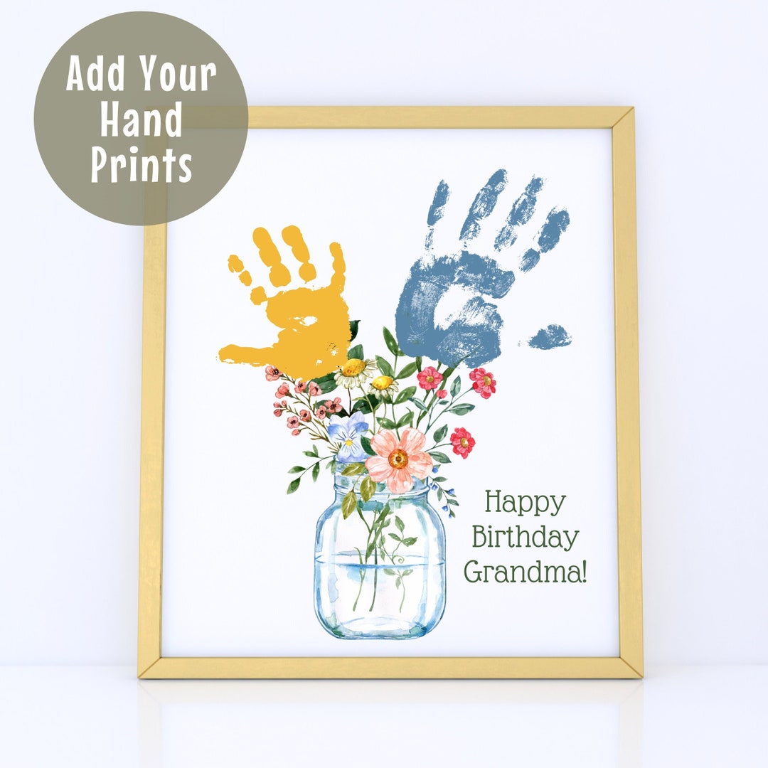 Printable Happy Birthday Grandma Handprint Art, Custom Birthday Gift ...