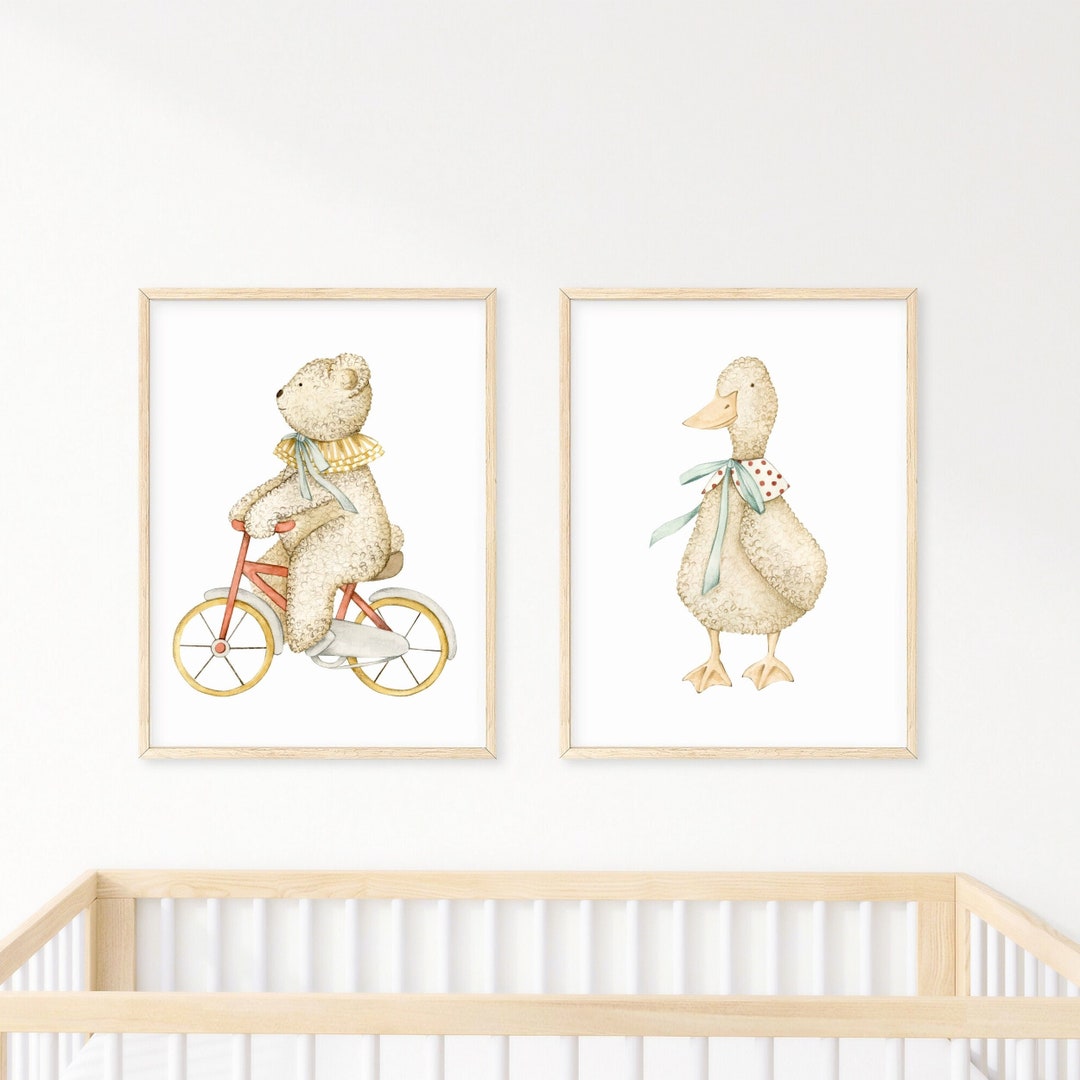 Vintage Circus Bear and Goose Baby Room Print Set, Printable Nursery ...