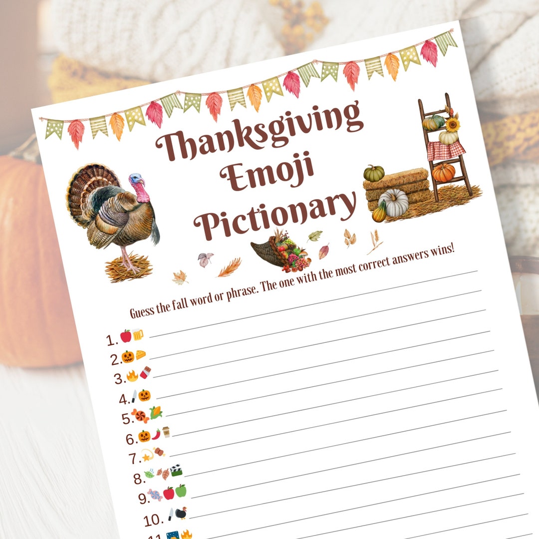 Thanksgiving Family Game, Fall Emoji Pictionary Printable Game for Kids ...