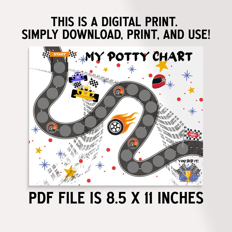 Printable Race Car Potty Training Chart, Reward Chart, Sticker Chart ...