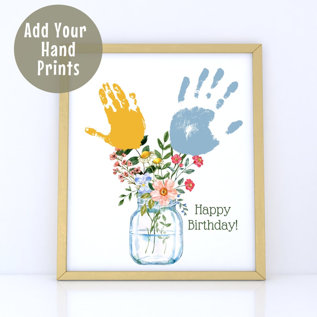 Printable Happy Birthday Handprint Art, Custom Birthday Gift, Handprint ...
