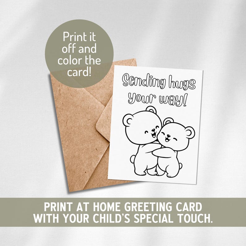 Printable Get Well Coloring Card, Sending Hugs Keepsake Note Card ...