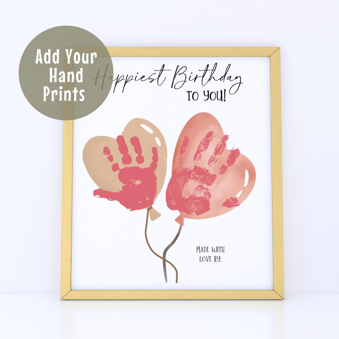 Printable Happy Birthday Balloons Handprint Art, Custom Handprint ...