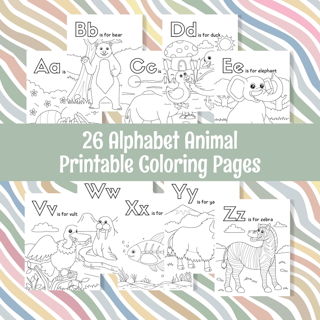 Printable Alphabet Animal Coloring Pages, Digital Download, Preschool ...