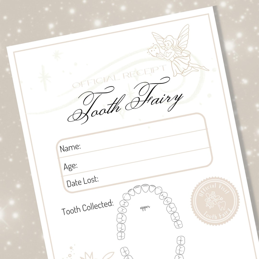 Printable Tooth Fairy Receipt, Print at Home Digital Download, Tooth ...