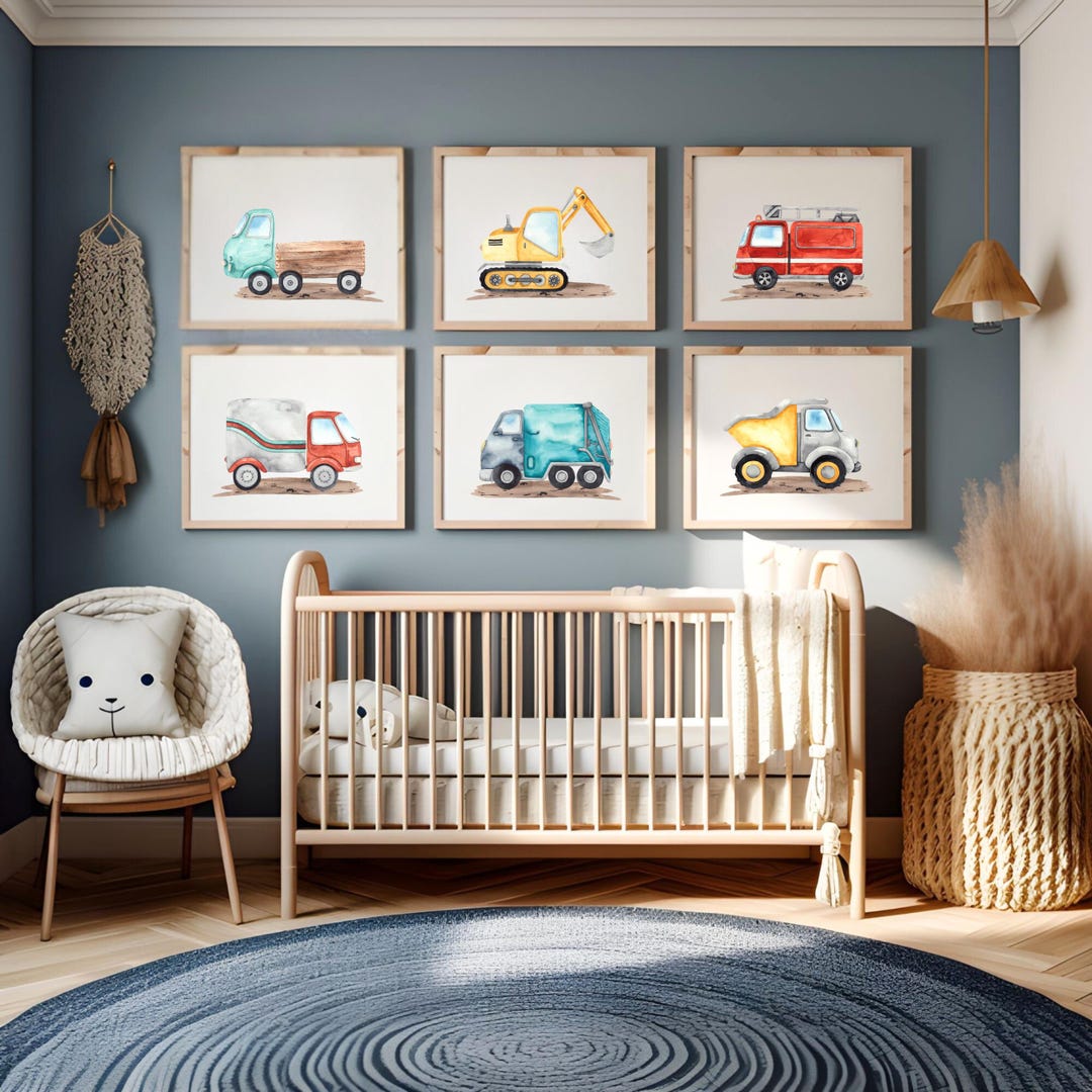 Printable Transport Wall Art Set of 6, Nursery Wall Art, Cars Truck Bus ...