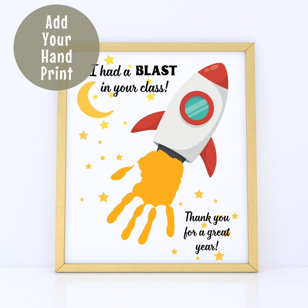 Teacher Appreciation Gift Keepsake Handprint Art Craft Template, Rocket ...