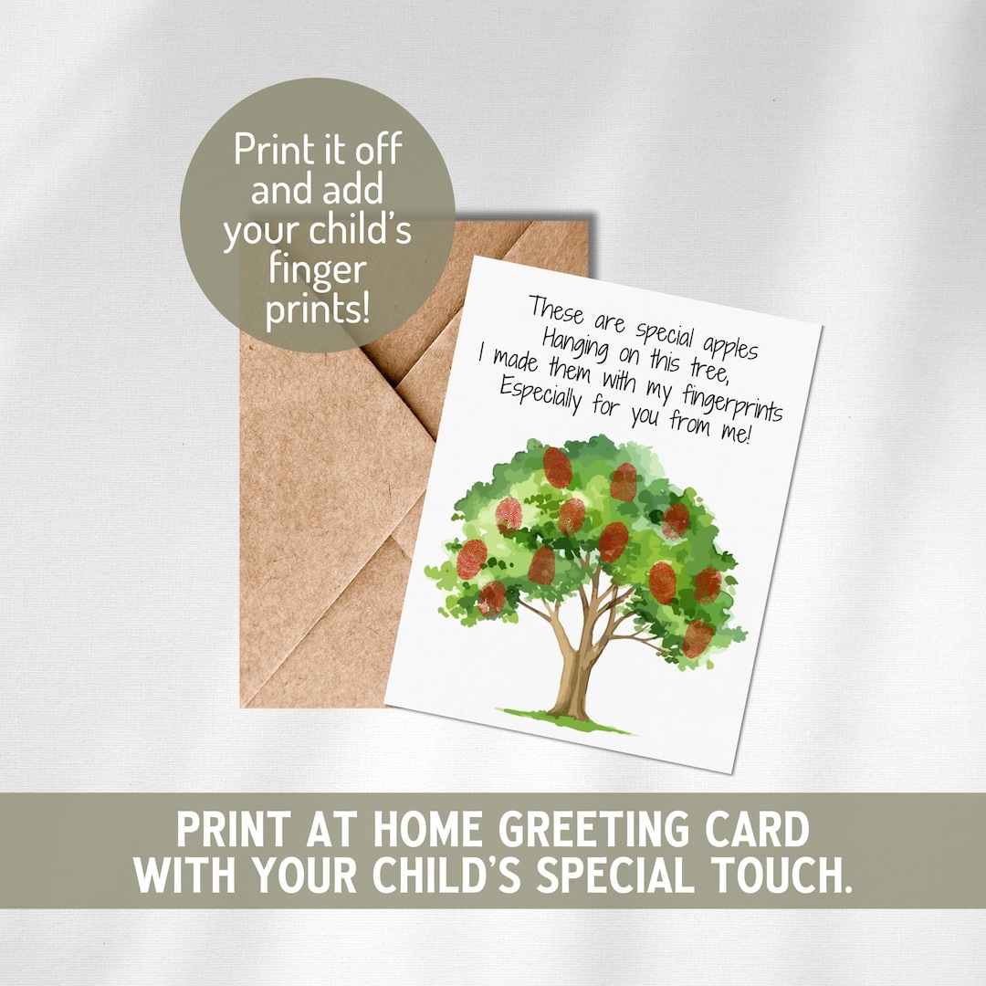 Printable Apple Tree Fall Card, Fingerprint Autumn Keepsake Note Card ...