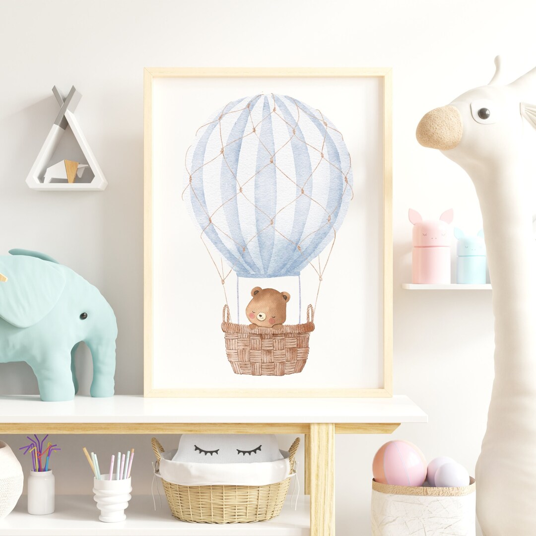 Watercolor Hot Air Balloon Decor, Bear Nursery Decor, Nursery Wall Art ...