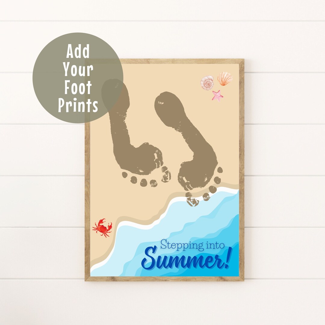 Summer Preschool Craft, Kids Footprint Art, Personalized Summer Beach ...