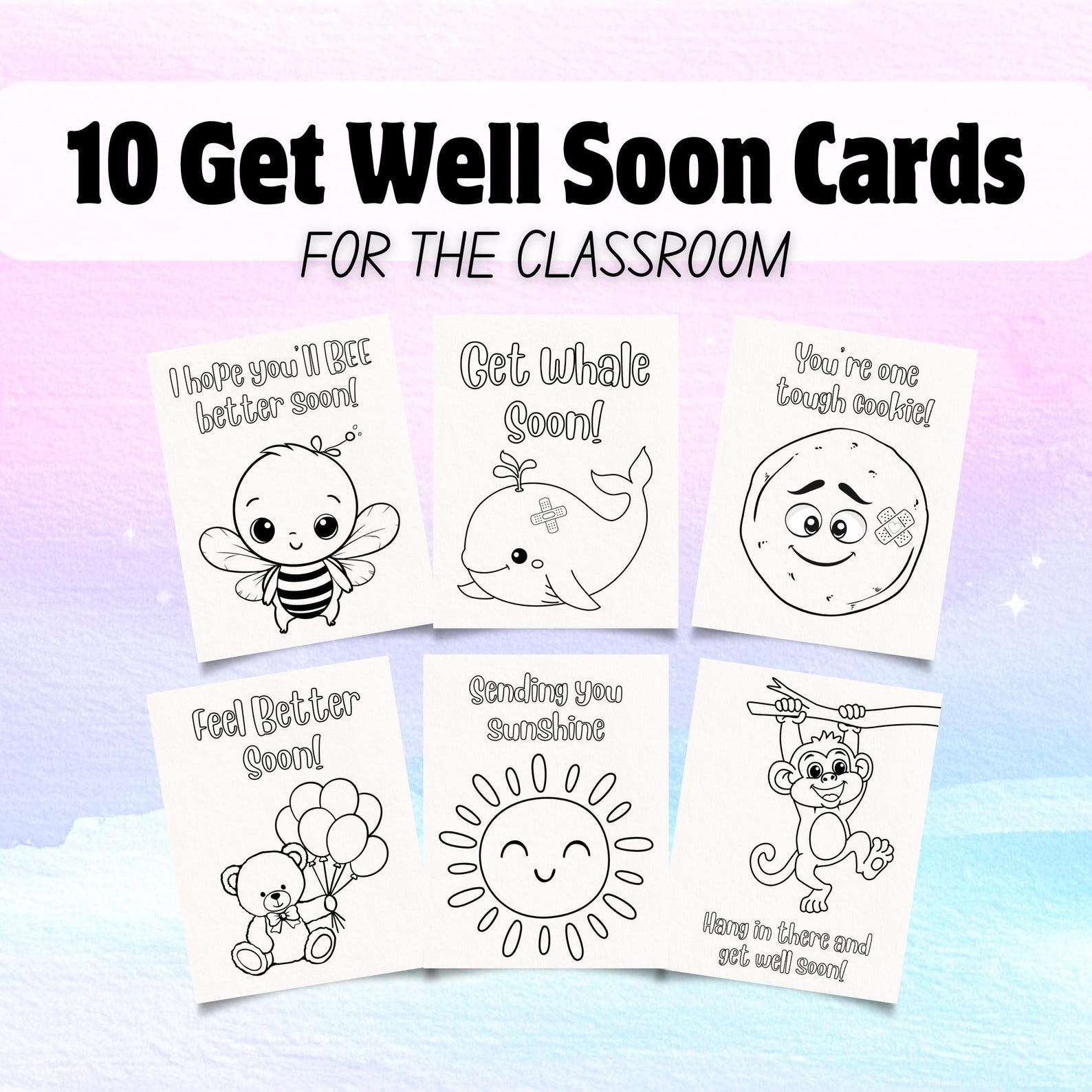 10 Printable Get Well Coloring Cards, Feel Better Soon Keepsake Note ...