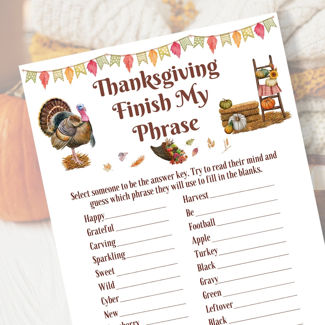 Thanksgiving Family Game, Fall Finish My Phrase, Printable Game for ...