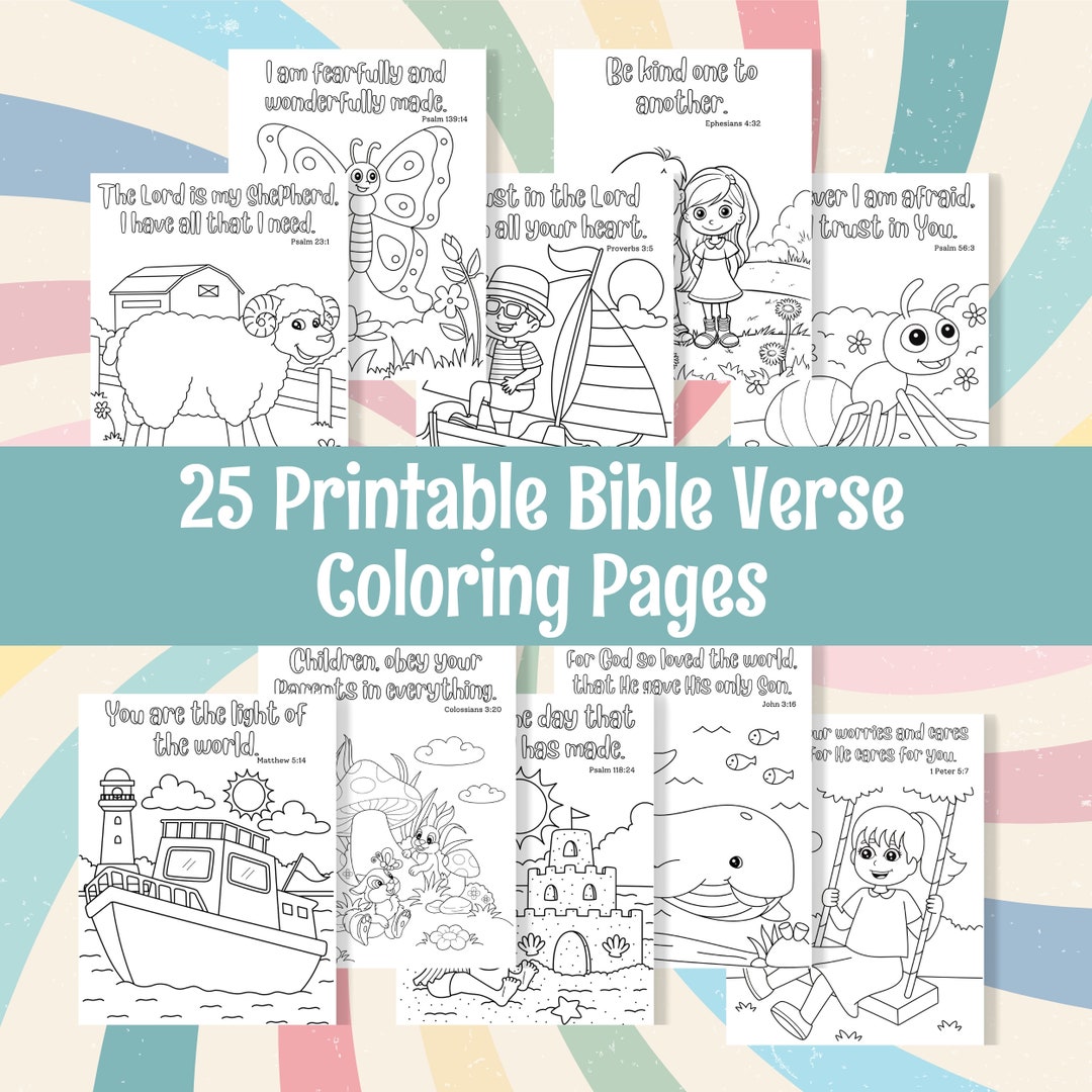 25 Printable Bible Verse Coloring Pages, Digital Download, Sunday ...