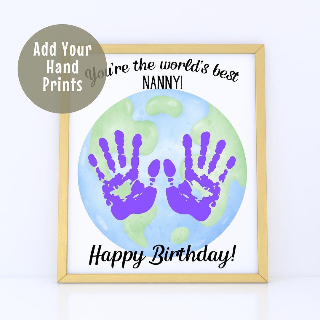 Printable Happy Birthday Nanny Handprint Art, Custom Birthday Gift ...