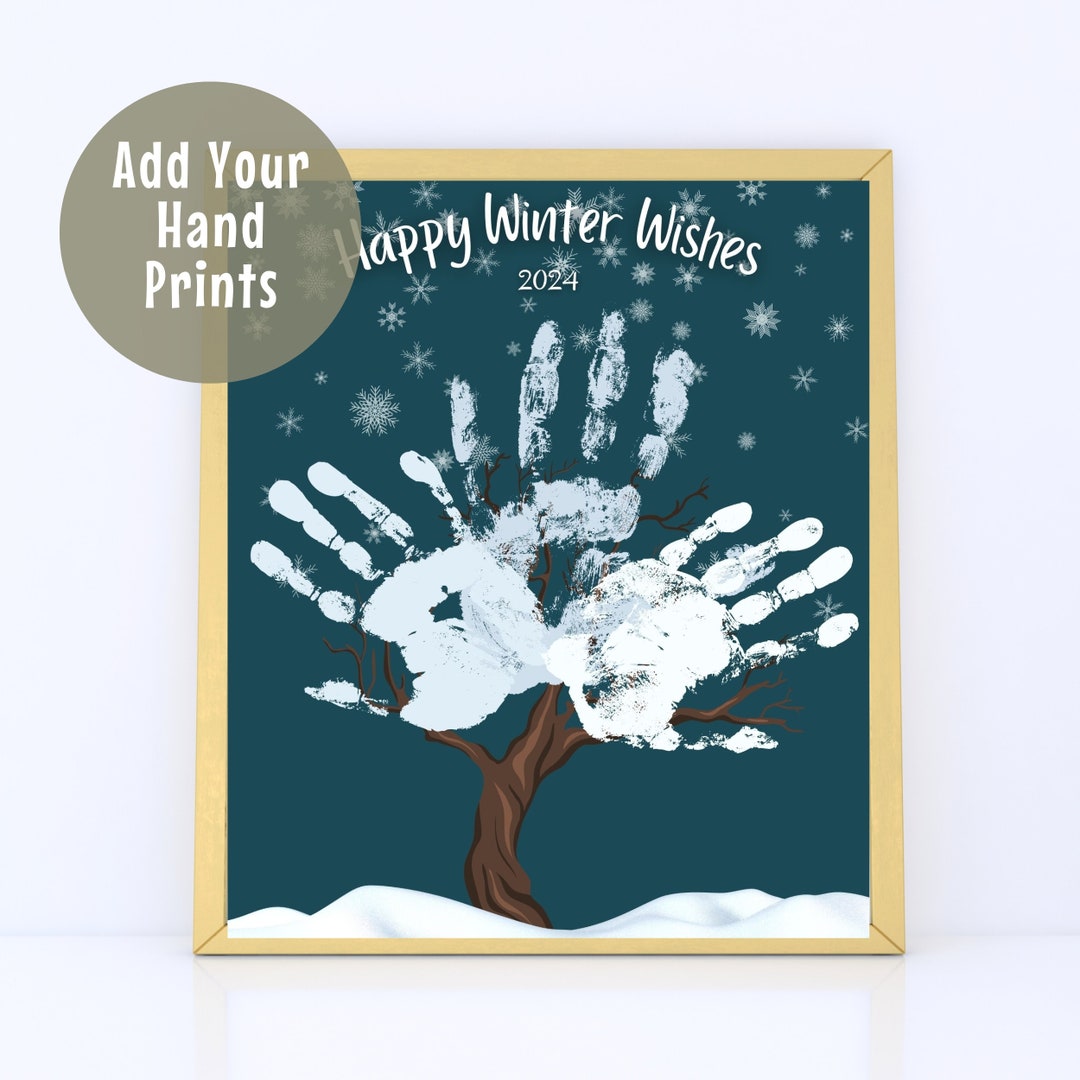 Winter Wishes Preschool Craft, Snowy Tree Handprint Art, Personalized ...