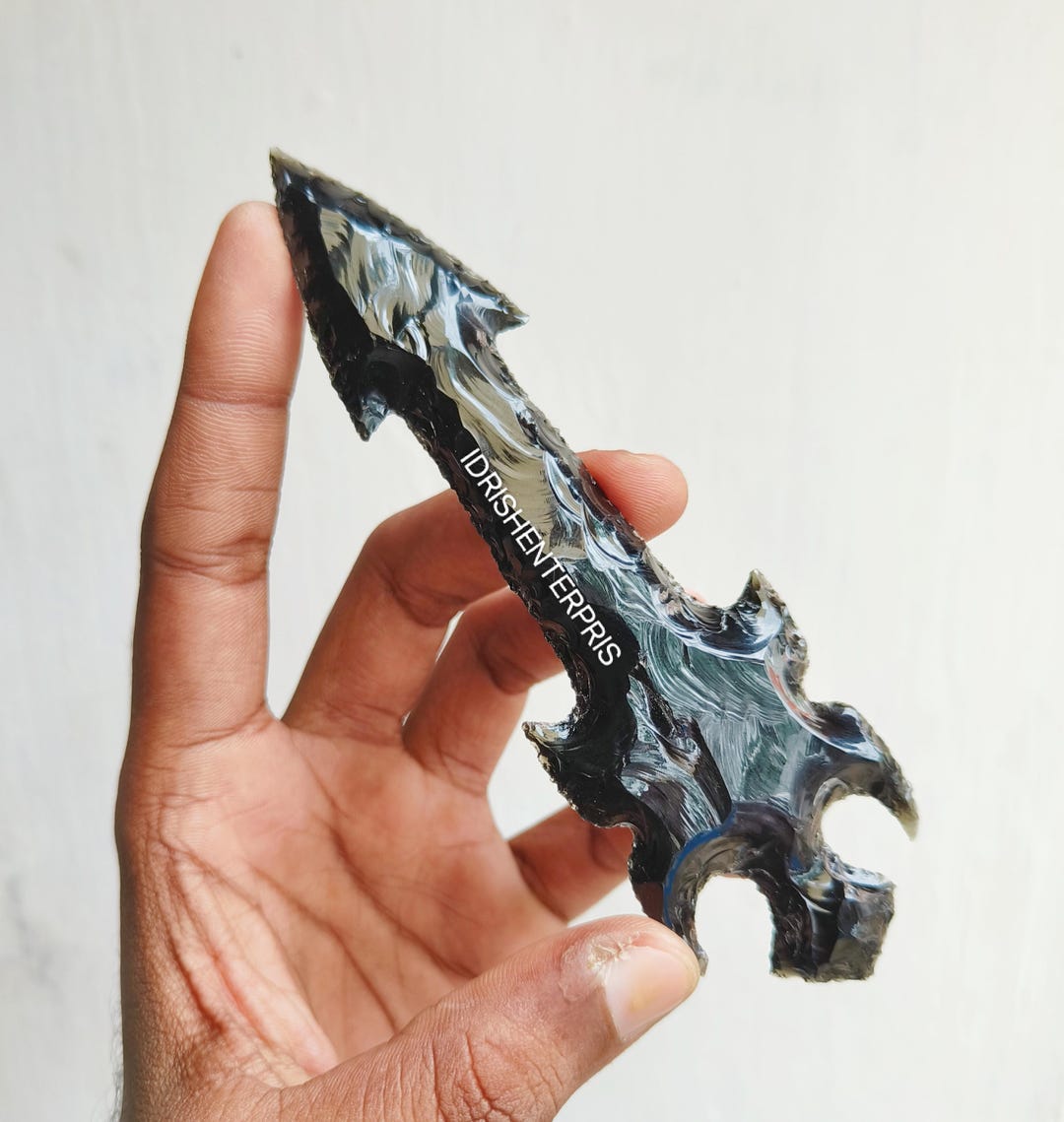 Obsidian Rare Carved Arrowhead Man Handmade Arrow Gemstone Hand Knapped ...