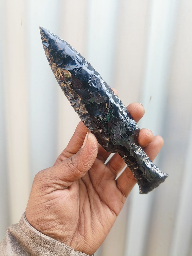 Large Black Obsidian Sword Obsidian Knife Man Handmade Knife Gemstone Knives Hand Knapped ...