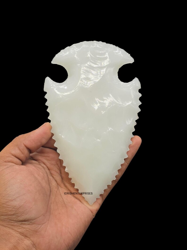 Handcrafted White Jade Glass Arrowhead – Stone Age Replica, Survival ...