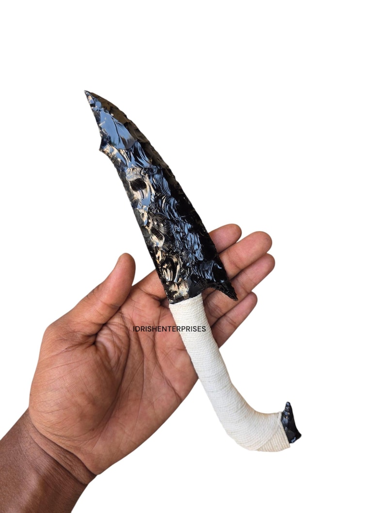 11” Large Black Obsidian Knife, Handmade Volcanic Glass Dagger, Ritual ...