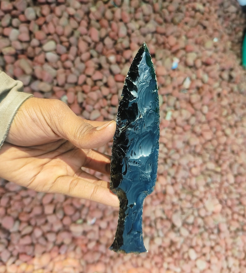Large Black Obsidian Sword Obsidian Knife Man Handmade Knife Gemstone Knives Hand Knapped ...