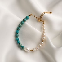 Turquoise Stretch Bracelet: Freshwater Pearl Accent, Boho Style - Etsy