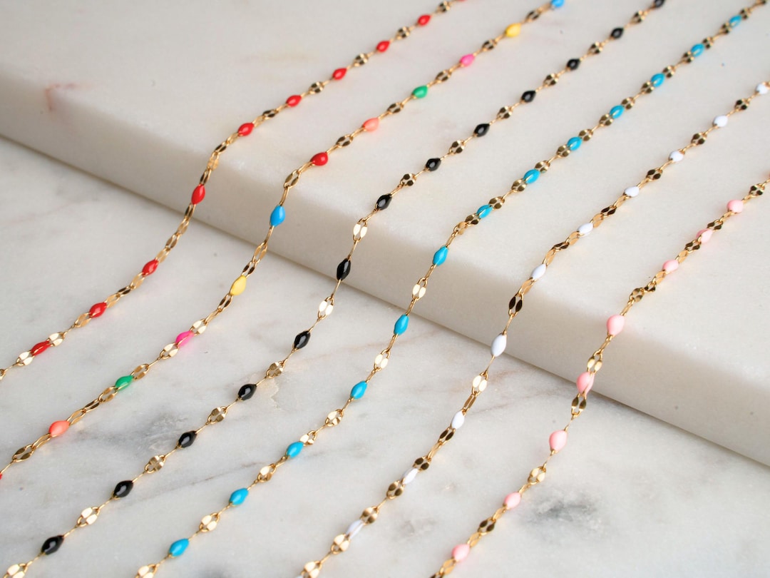 RAINBOW 18K Gold Filled Chain Sparkle Necklace, Glitter Multi Color ...