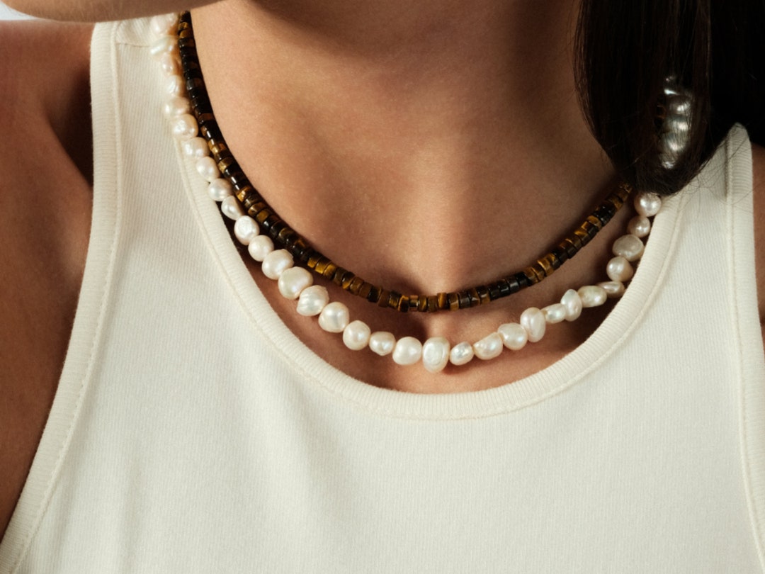 OFELIA Irregular Pearl Necklace, Real Cultured Pearl Necklace for Women ...