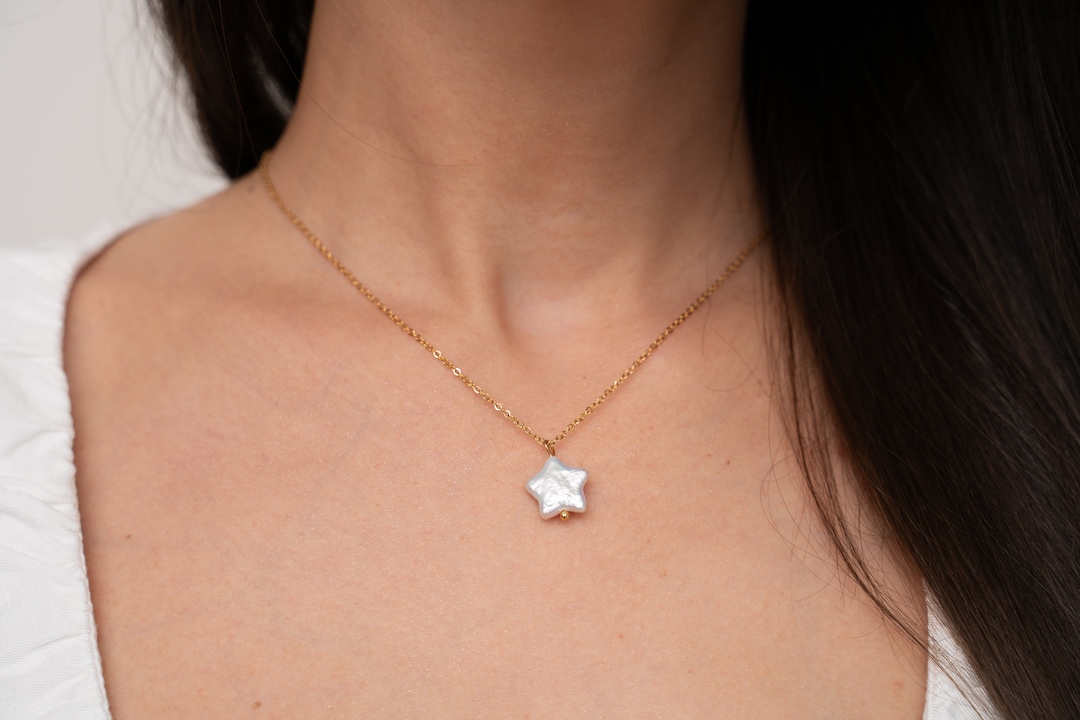 TESSA Star Pearl Necklace, Gold Star Necklace, Star Charm Necklace ...