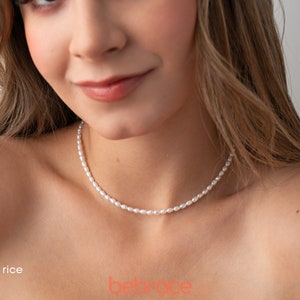 CLAM Sterling Silver Real Pearl Necklace Choker, Freshwater Pearl ...