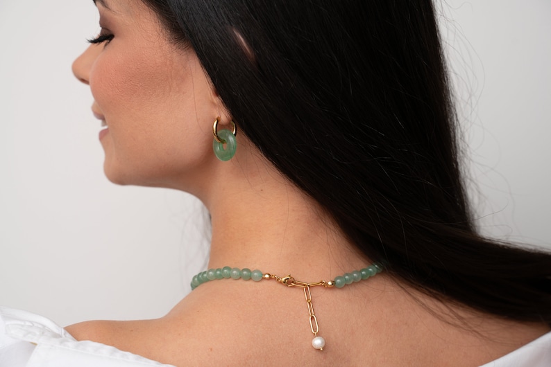 CAPRI Emerald Green Aventurine Necklace Choker, Gold Necklace, Green ...