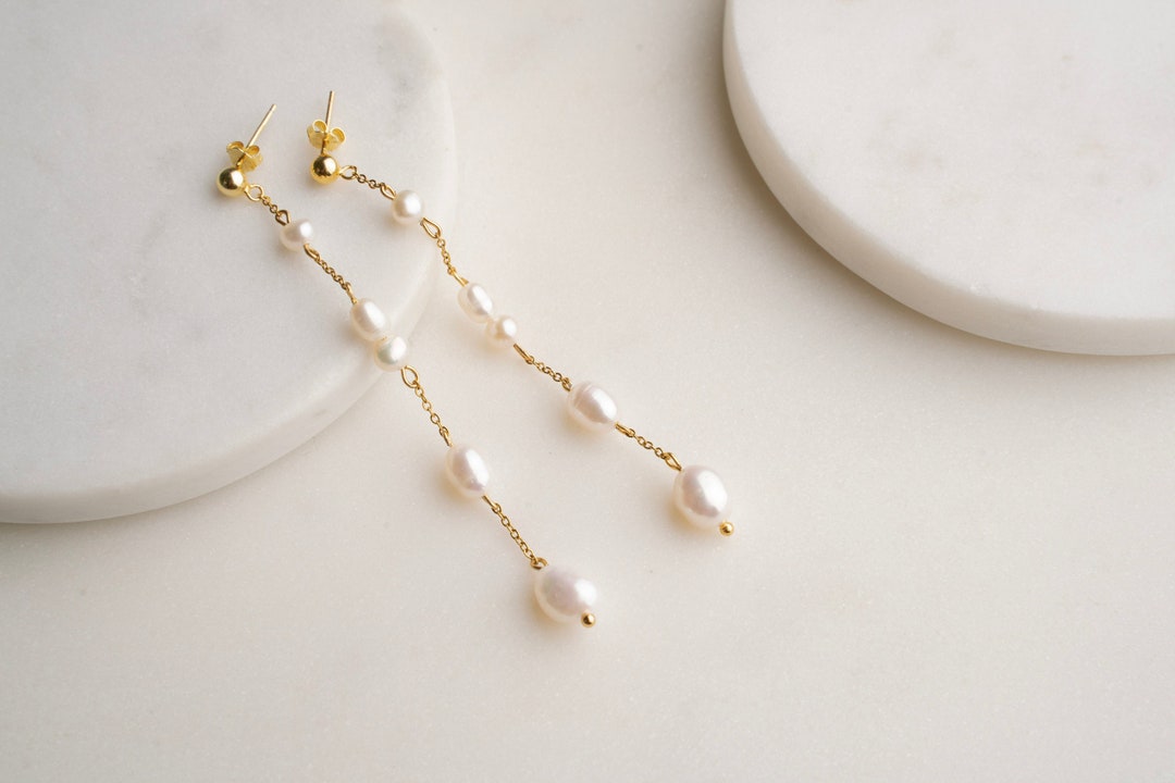 LEA Long Real Pearl Drop Earrings, Freshwater Pearl Earrings, Pearl ...