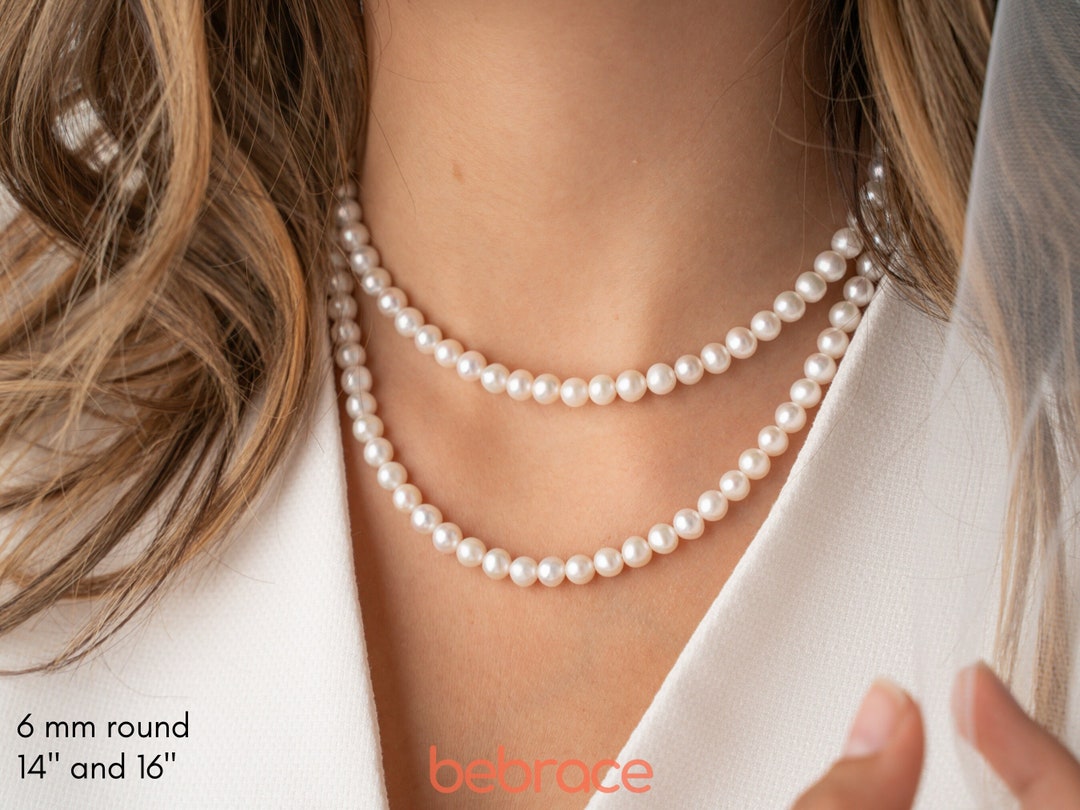 CAMILLE 6mm Real Freshwater Pearl Necklace, Pearl Choker, Natural White Round Pearl Necklace ...